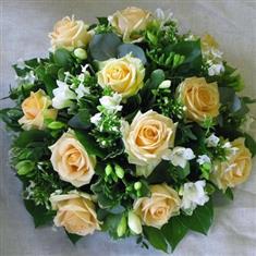 Rose and Freesia Posy Wreath - Funeral Flowers Bushey